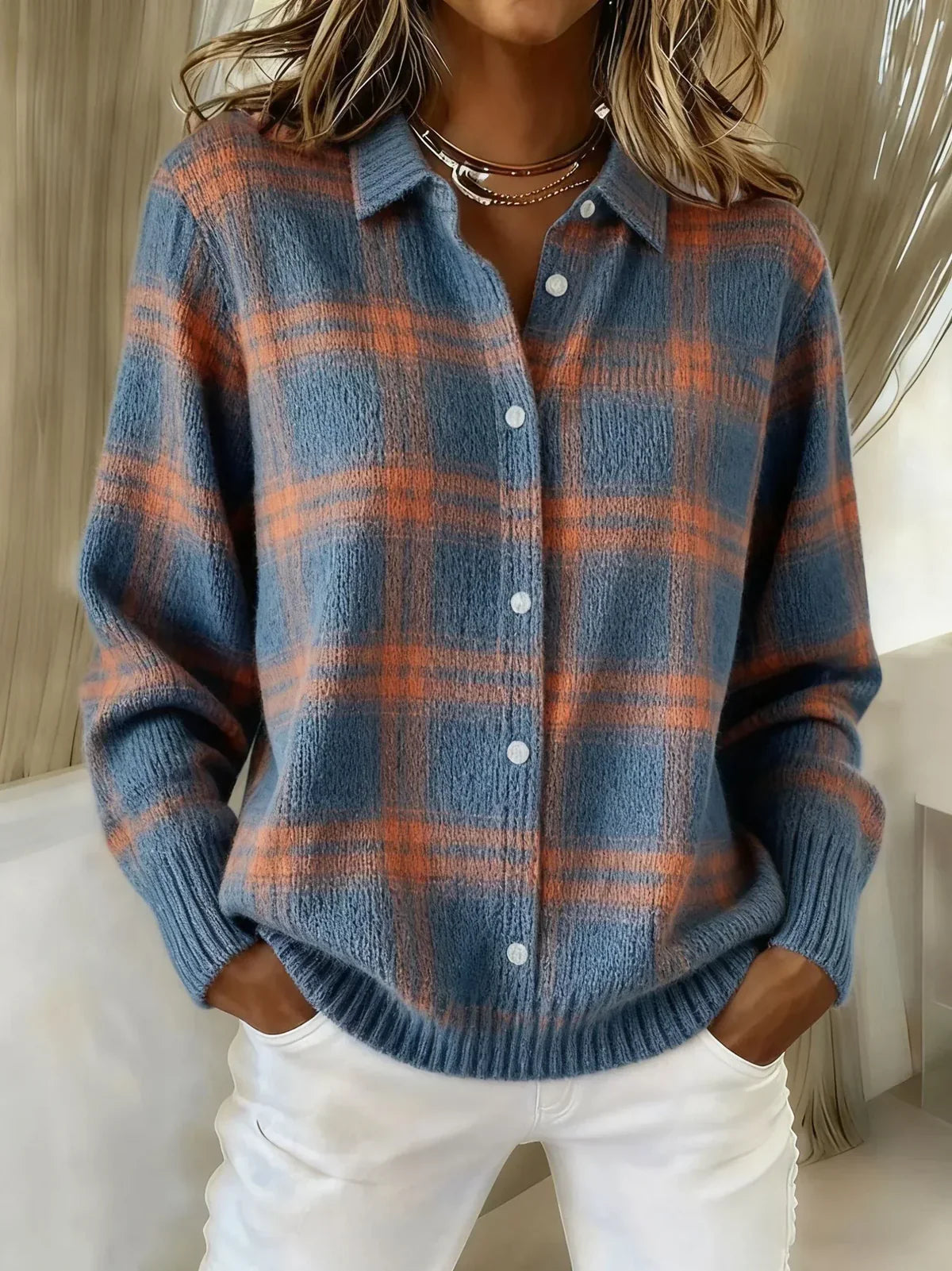 Leandra | Soft Plaid Cardigan – MONZ MONTREAL